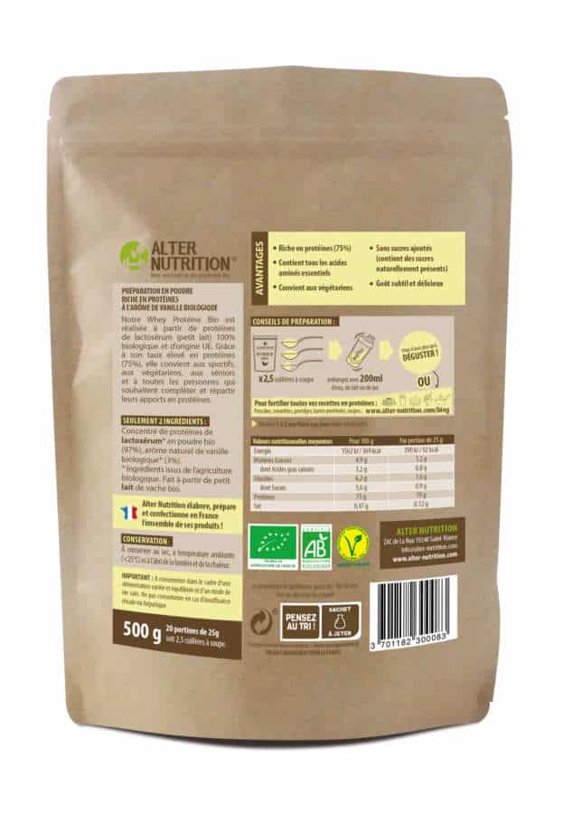 Whey protéine en poudre bio VANILLE Alter Nutrition